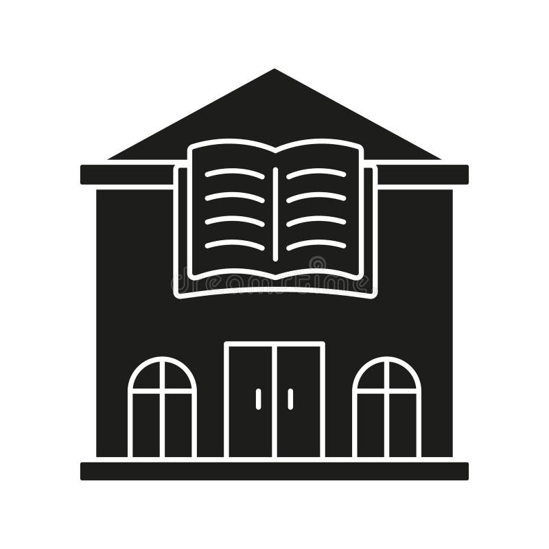 Library Building with Open Book Solid Icon. Knowledge Center, Education, and Learning Facility ...
