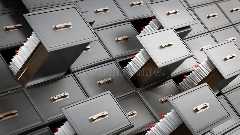 Library Catalogue Wooden Drawer with Letters. 3D Illustration Stock ...