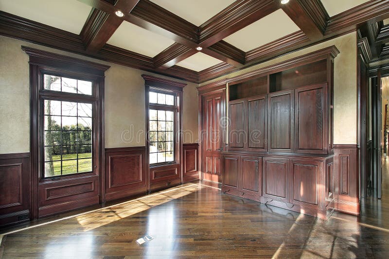 Library with Cherry Wood Paneled Walls Stock Image - Image of luxury ...