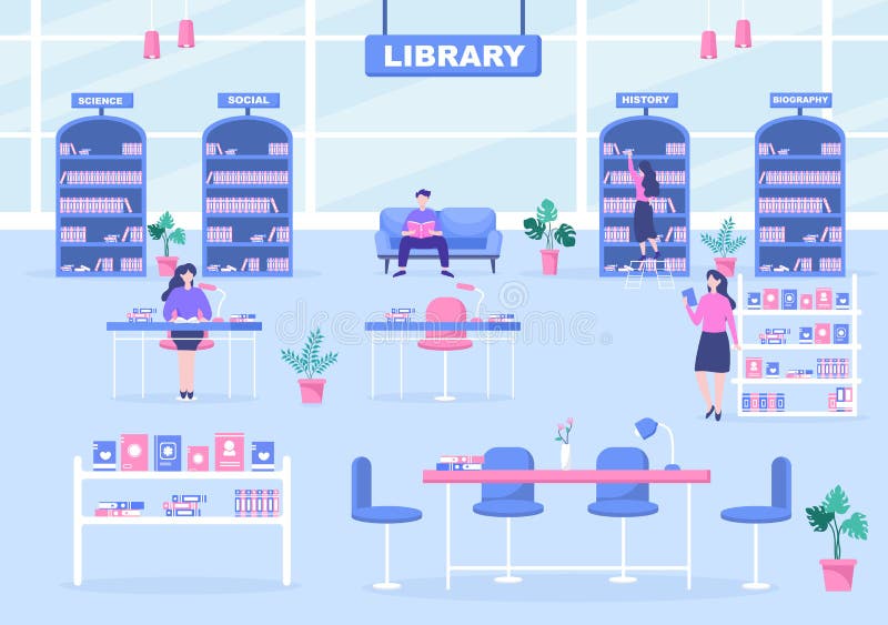 Library Contain Books on Shelf with Several People Reading, Standing ...