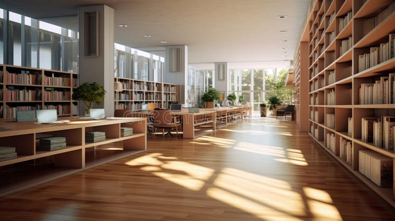 Library Design Interior, Rectangular Floor Stock Illustration ...