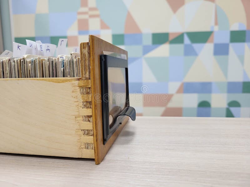 A Library Drawer with a File Cabinet is on the Table. Stock Image ...