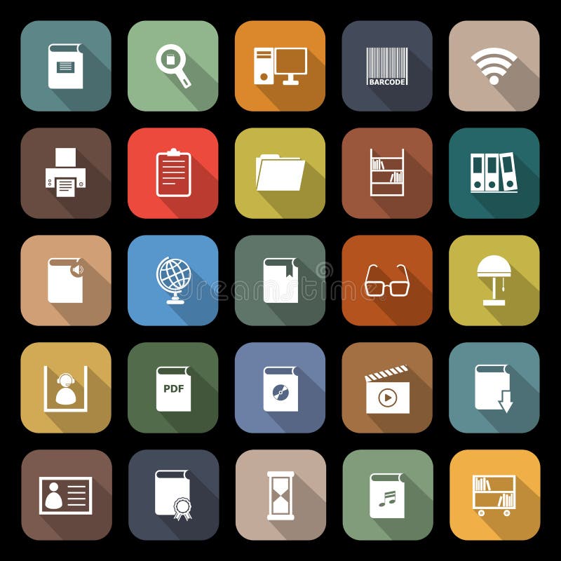 Library Flat Icons with Long Shadow Stock Vector - Illustration of ...