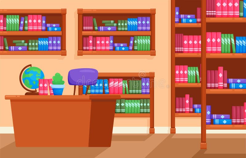 Library Flat Orthogonal Composition with Vector Illustration Stock ...