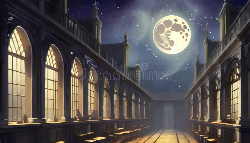 Full Moon Over Lake with Magical Forest Stock Illustration ...