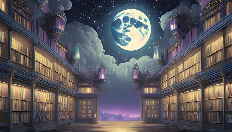 Full Moon Over Lake with Magical Forest Stock Illustration ...