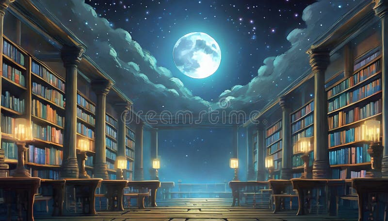 Full Moon Over Lake with Magical Forest Stock Illustration ...