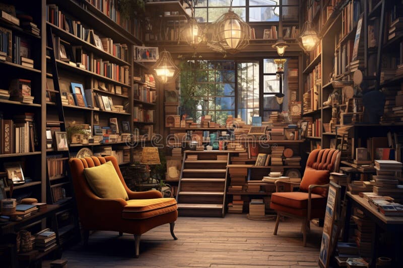 Library with a Green Sofa, a Coffee Table and a Bookcase - Ai Generated ...