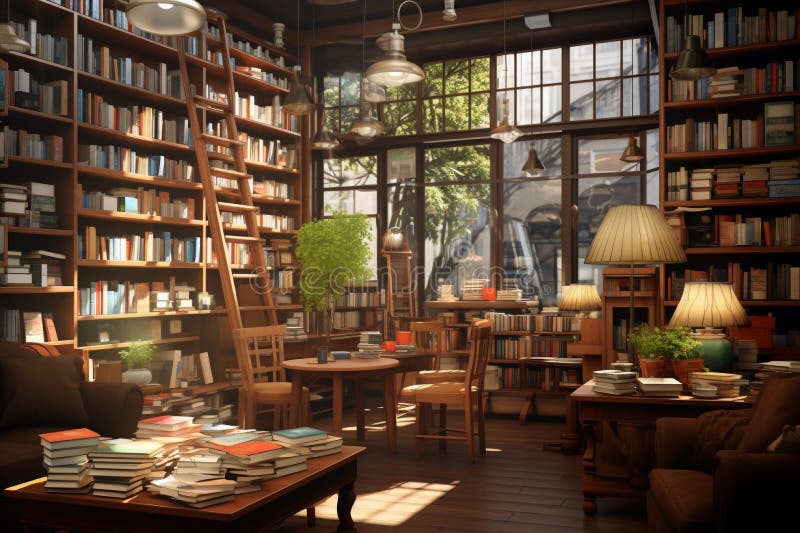 Library with a Green Sofa, a Coffee Table and a Bookcase - Ai Generated ...