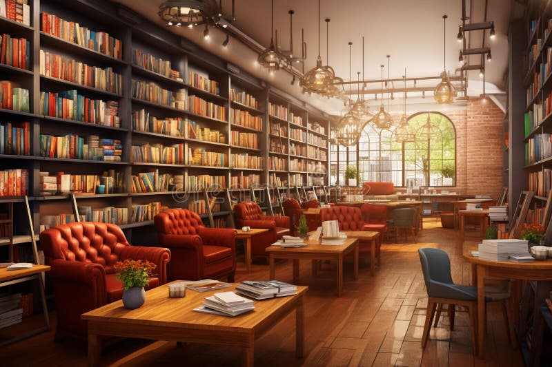 Library with a Green Sofa, a Coffee Table and a Bookcase - Ai Generated ...