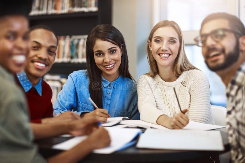 The Library Has All we Need. Portrait of University Students Working in ...