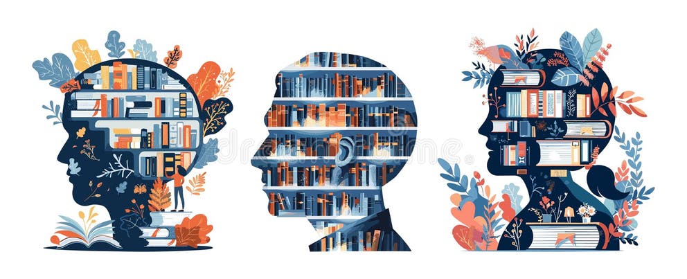 Library Head Profile Cartoon Vector Concepts. Volumes Repository Study ...
