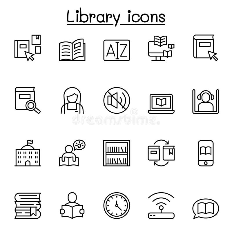 Library Icon Set in Thin Line Style for Website, Application, Printing ...