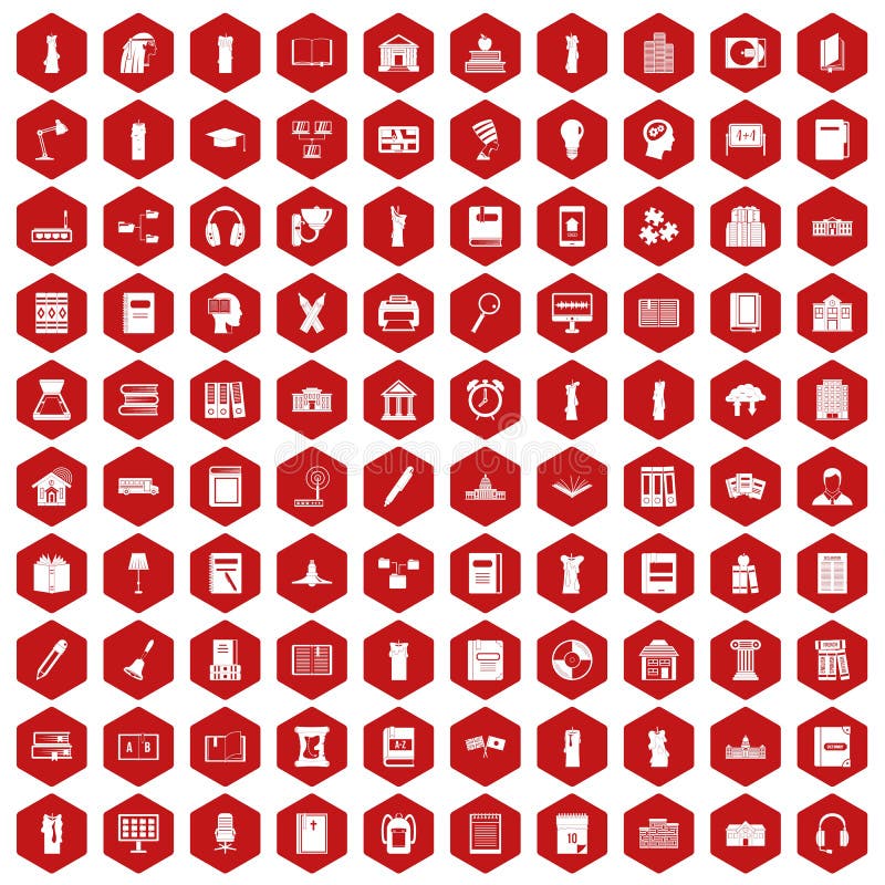 100 Library Icons Hexagon Red Stock Vector - Illustration of ...