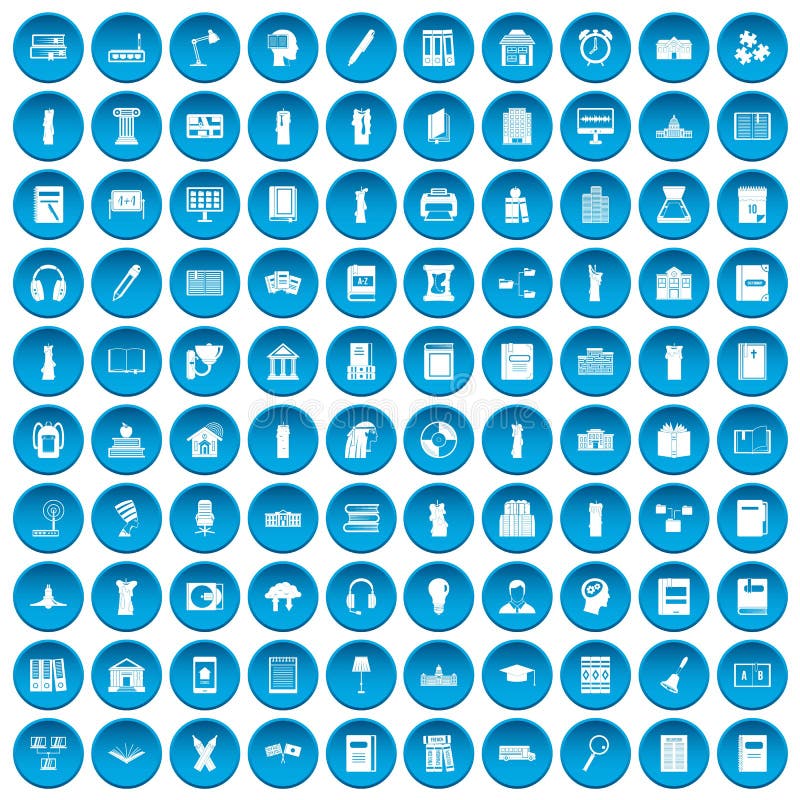 100 library icons set blue stock vector. Illustration of collection ...