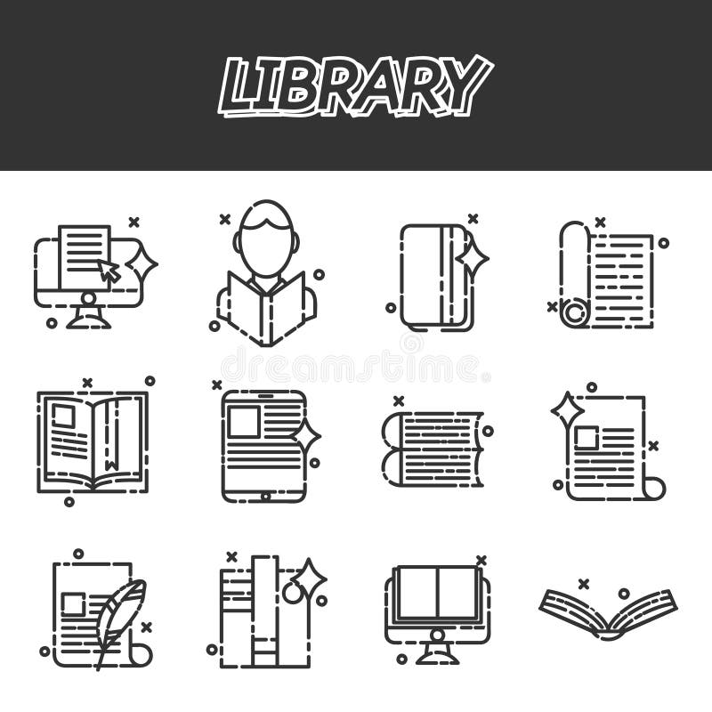 Library icons set stock vector. Illustration of dictionary - 93995813