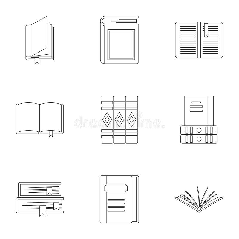 Library Icons Set, Outline Style Stock Vector - Illustration of black ...
