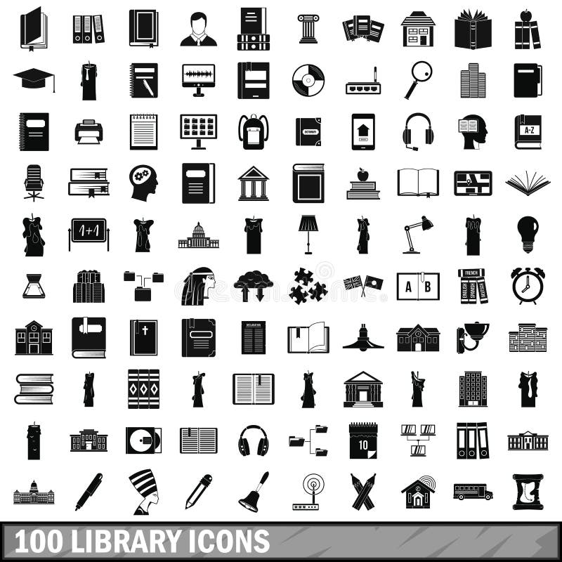100 Library Icons Set, Simple Style Stock Vector - Illustration of ...