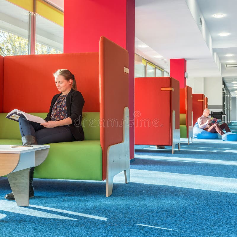 Library with Individual Study Area Stock Image - Image of ceiling ...