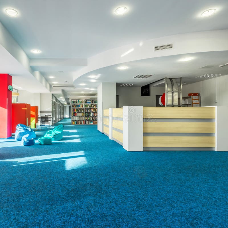 Library with Individual Study Space Stock Photo - Image of blue ...