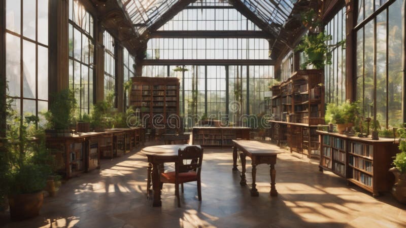 Library inside greenhouse stock illustration. Illustration of room ...