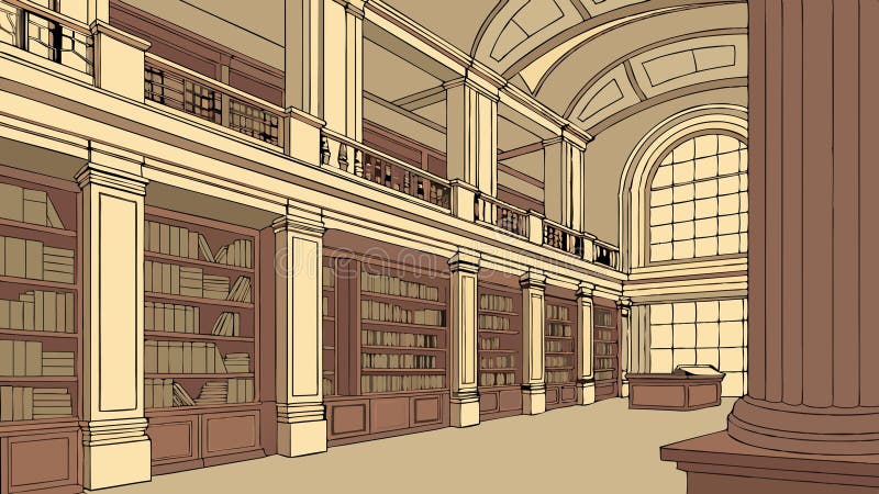 Library Interior with Arched Windows, Wisdom and Knowledge Vector ...