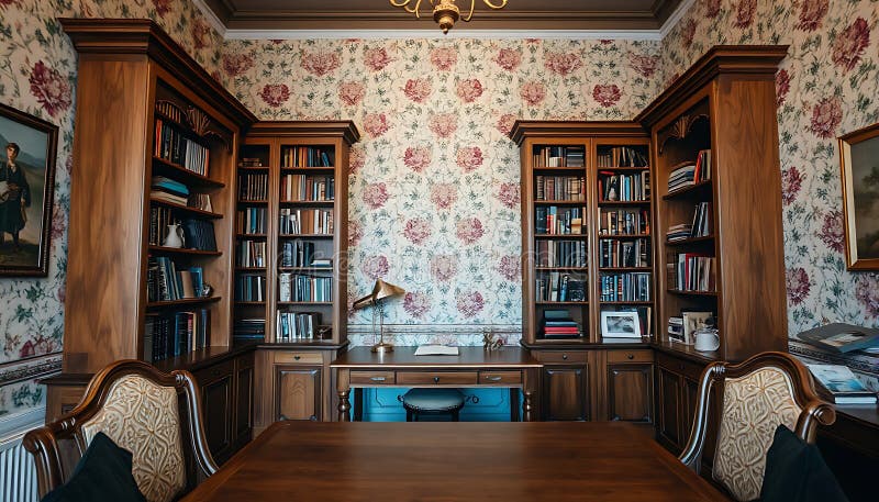 Library Interior with Bookshelves, Classic Design and Reading Space ...