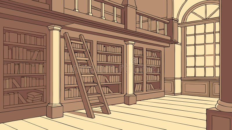 Library Interior Bookshelves, Classic Reading Environment Vector Design ...