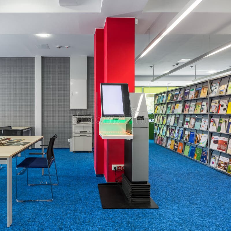 New Library with Self-check Device Stock Image - Image of chair ...