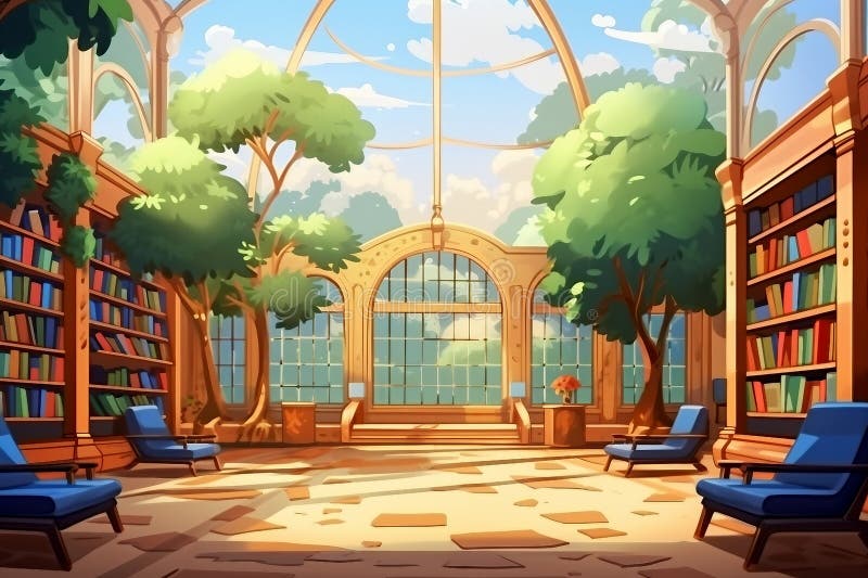 Library Interior with Bookshelves and Windows Illustration AI Generated ...