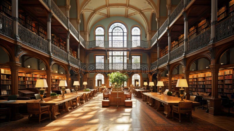 A Library Interior with High Ceilings and Grand Architecture Stock ...