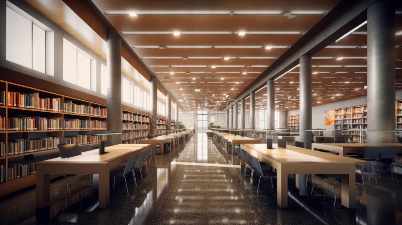 Library Interior with Long Tables, Chairs and a Quiet Atmosphere. AI ...