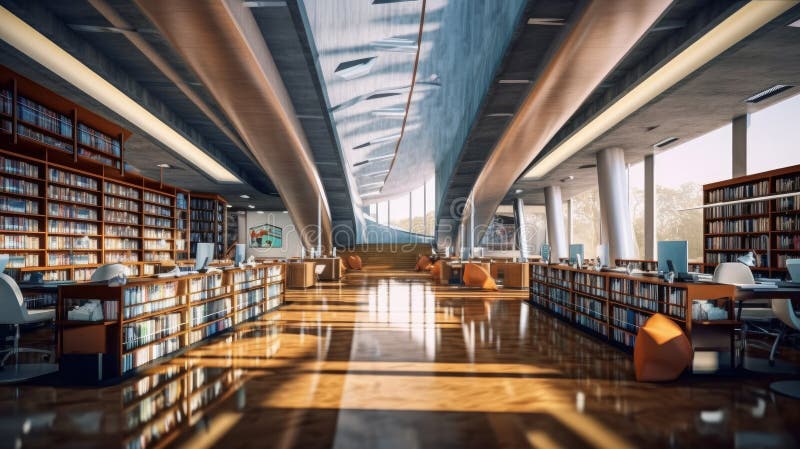 Library Interior with Long Tables, Chairs and a Quiet Atmosphere. AI ...