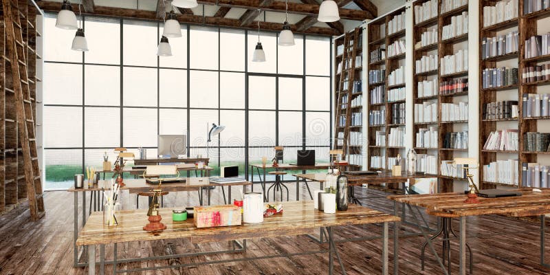 Library Interior. Office Interior. Modern Library. Stock Illustration ...