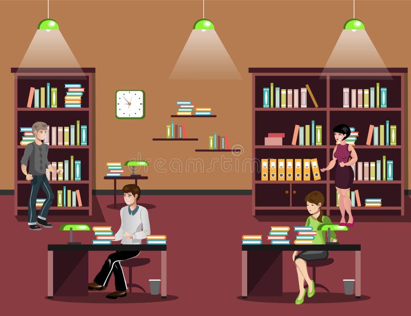 Library Interior with People Stock Vector - Illustration of infographic ...