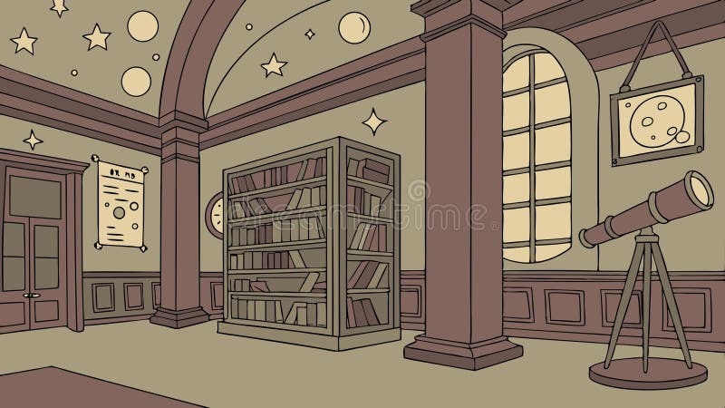 Library Interior Study, Bookshelves and Reading Room Scene Vector ...