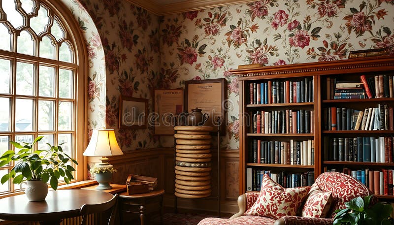 Library Interior Window, Arched with Books Reading Space Generative AI ...