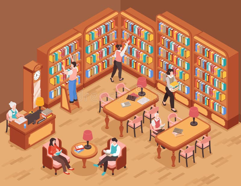 Library Isometric Background Stock Illustration - Illustration of ...