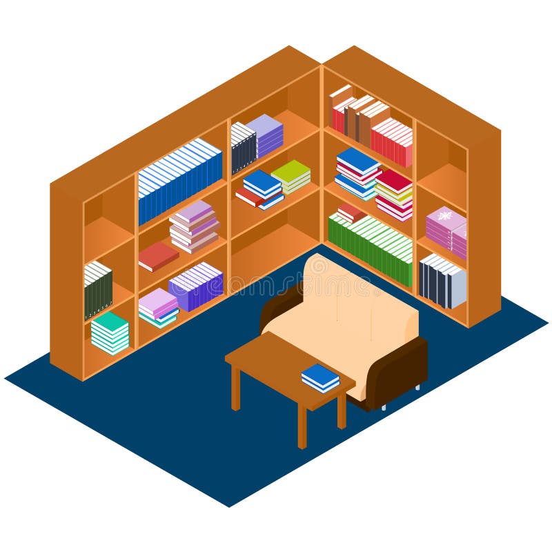 Interior Library Room Place Reading Room Bookcase Stock Illustrations ...
