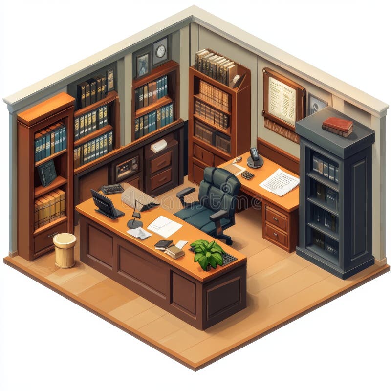 Library Isometric Composition with Bookshelf and Library Furniture ...