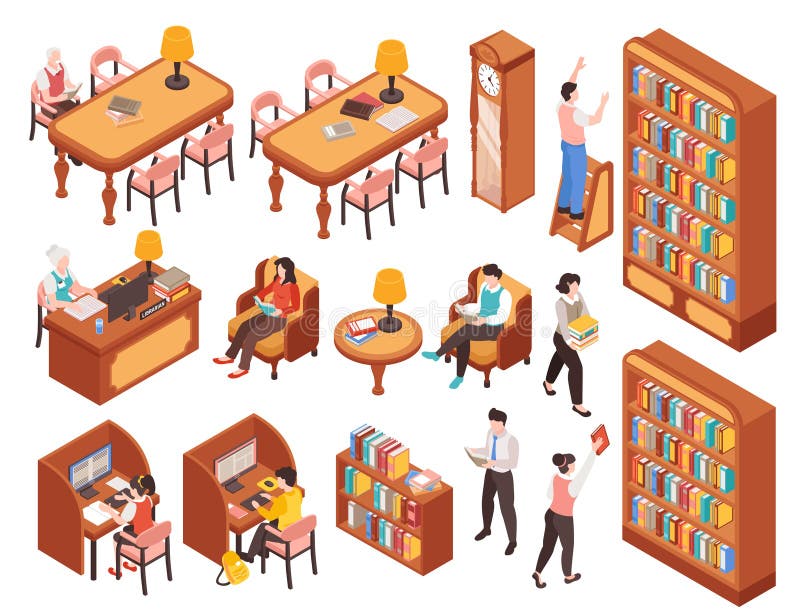 Library Isometric Set stock vector. Illustration of knowledge - 273415112