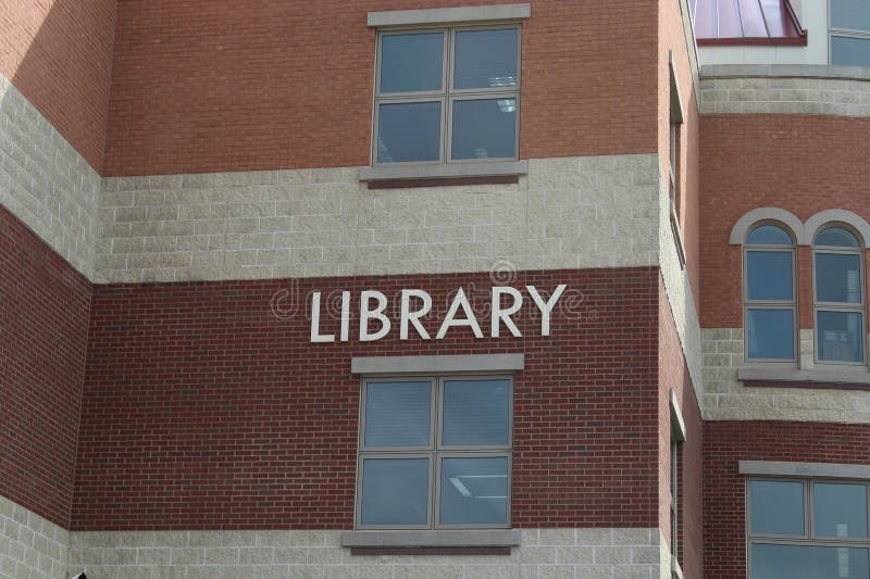 Large Red Brick Library Building in Town Stock Image - Image of ...