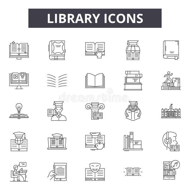 Library Line Icons for Web and Mobile Design. Editable Stroke Signs ...
