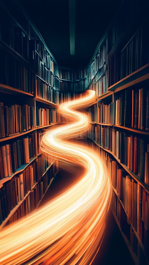 A Library with a Long, Curving Bookshelf Stock Illustration ...