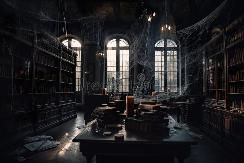 A Library with a Lot of Books and a Spider Web. AI Generative Image ...