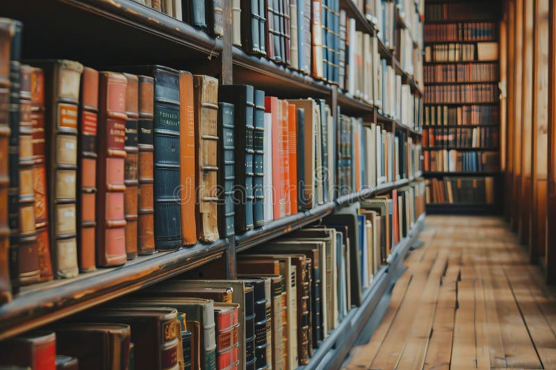 A Library with Many Books on the Shelves Stock Photo - Image of ...