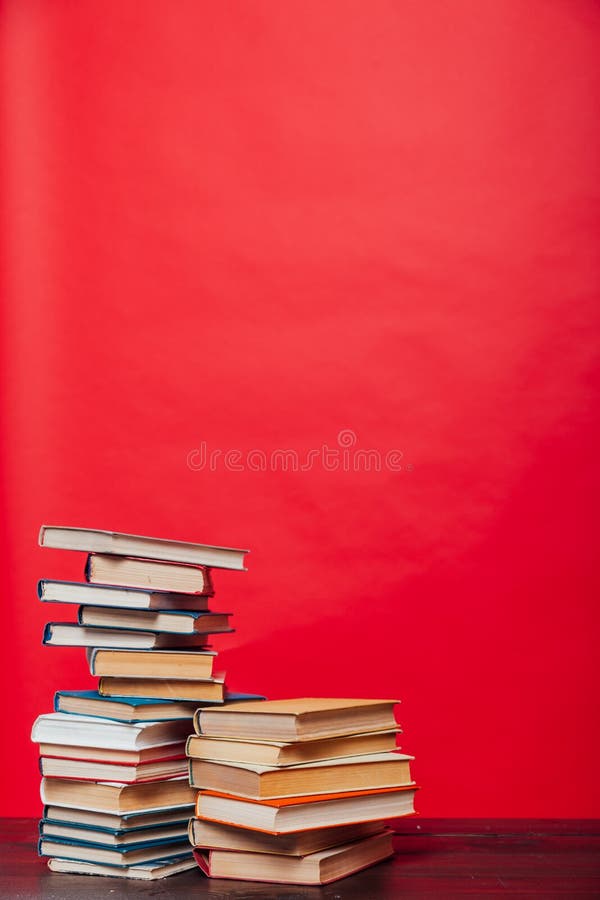 Library of Many Different Educational Books on a Red Background Stock ...