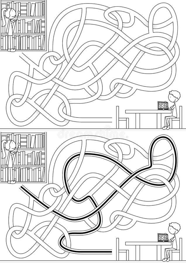 Library maze stock vector. Illustration of girl, composition - 101914146