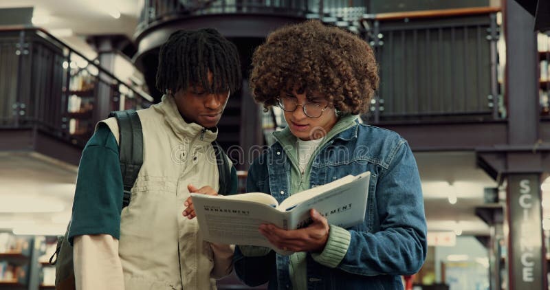 Library, Men and Friends with Book, Reading and People with Information ...