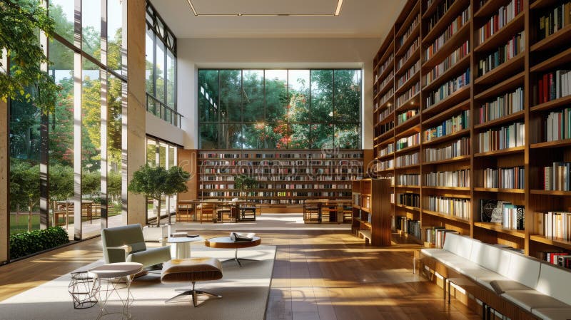 Library with Natural Light, Large Windows, Cozy Seating for Visitors To ...
